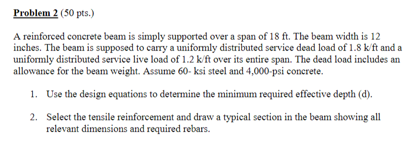 Solved Problem 2 (50 ﻿pts.)A reinforced concrete beam is | Chegg.com