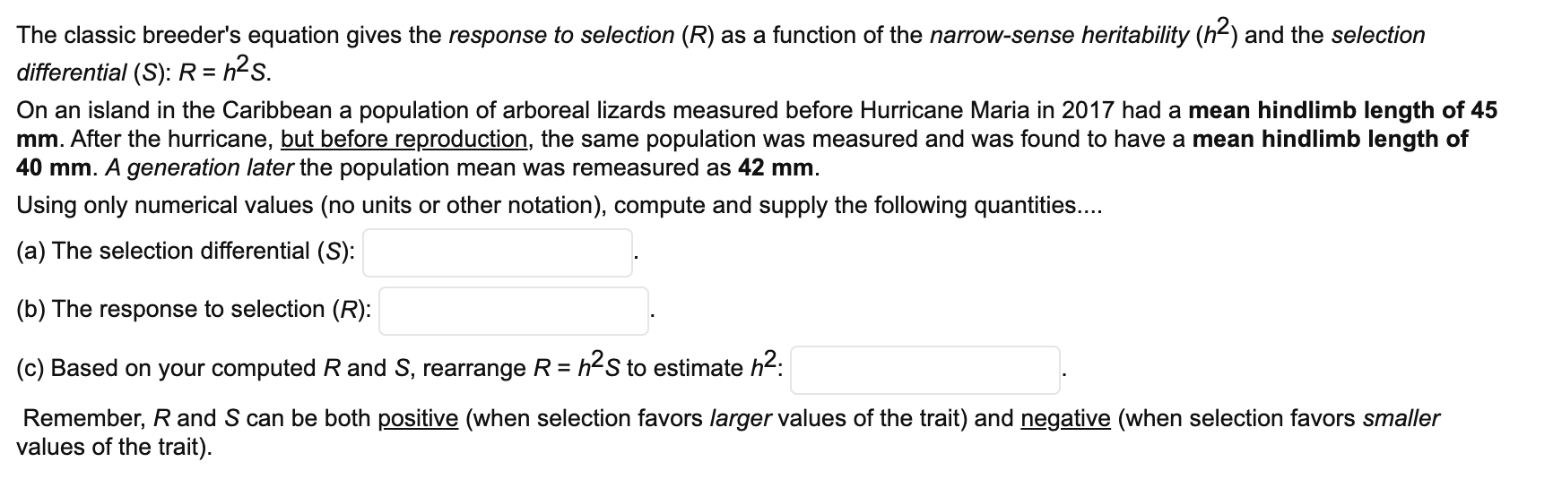 Solved The classic breeder's equation gives the response to | Chegg.com