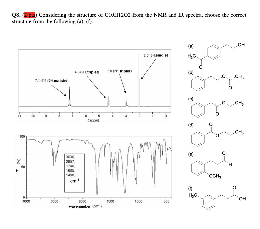 Solved Q8. (2 pts) Considering the structure of C10H1202 | Chegg.com