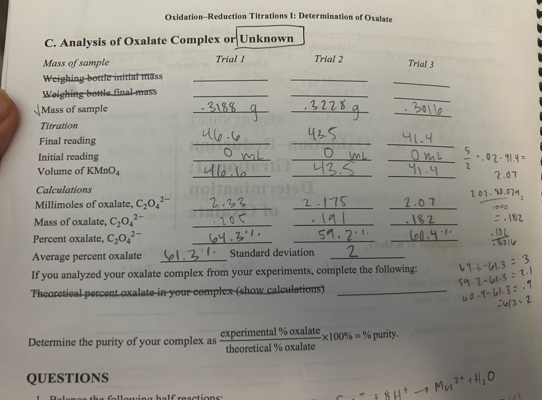 Solved Oxidation-Reduction Titrations I: Determination of | Chegg.com