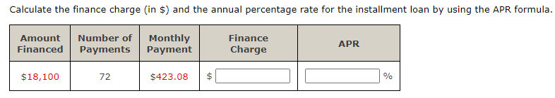 Solved Calculate the finance charge (in \$) and the annual | Chegg.com