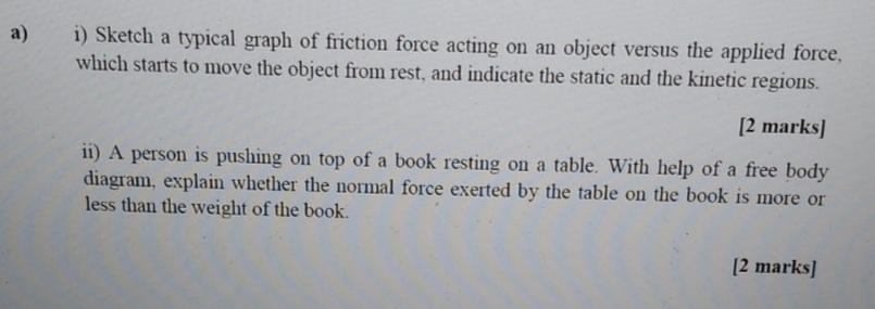 Solved a) i) Sketch a typical graph of friction force acting | Chegg.com