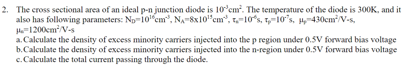 Solved The cross sectional area of an ideal p-n junction | Chegg.com