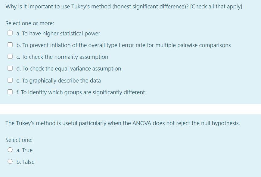 Solved Why is it important to use Tukey's method (honest | Chegg.com
