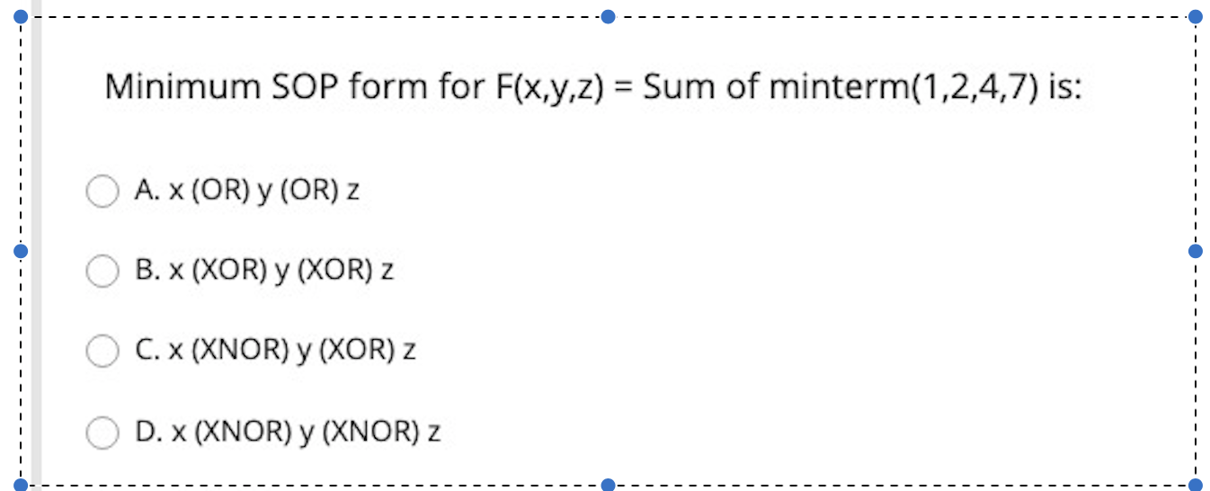 Solved Minimum SOP form for F(x,y,z) = Sum of | Chegg.com