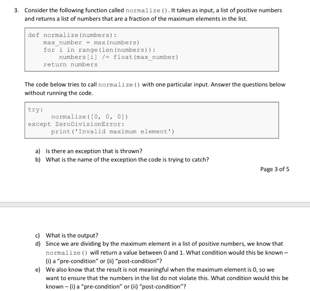 Solved 3. Consider the following function called normalize | Chegg.com