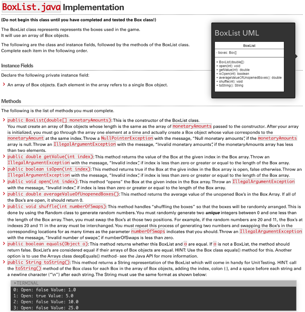 Solved BoxList.java Implementation (Do not begin this class | Chegg.com