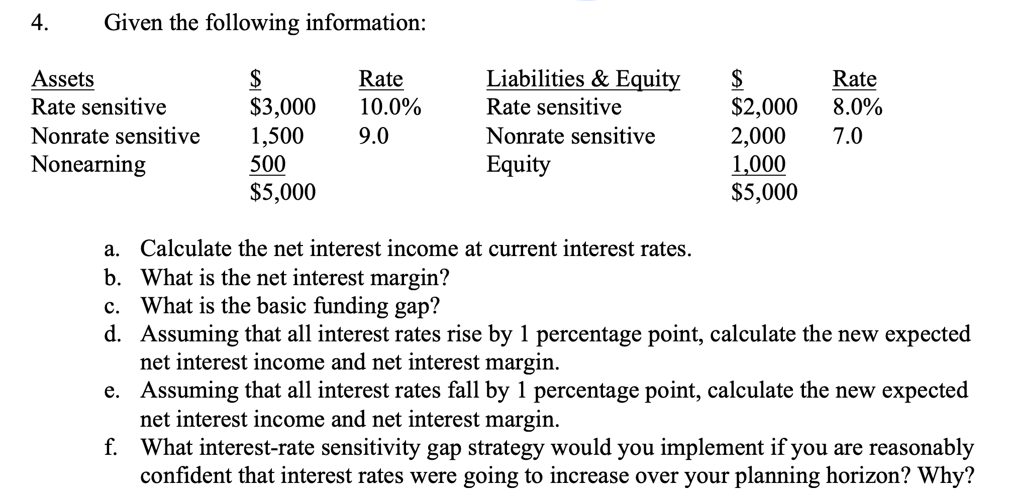 4. Given the following information: Assets Rate | Chegg.com
