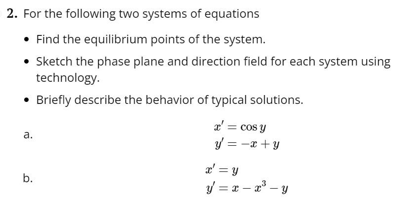 Solved 2. For the following two systems of equations - Find | Chegg.com
