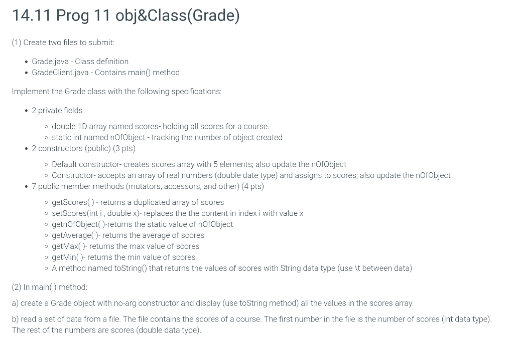 Solved 14.11 Prog 11 obj&Class(Grade) (1) Create two files | Chegg.com