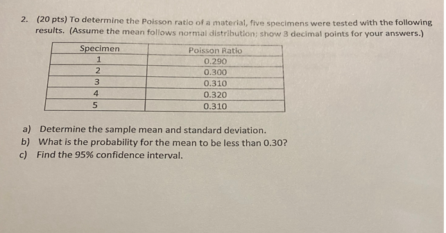 Solved 2. (20 pts) To determine the Poisson ratio of a | Chegg.com