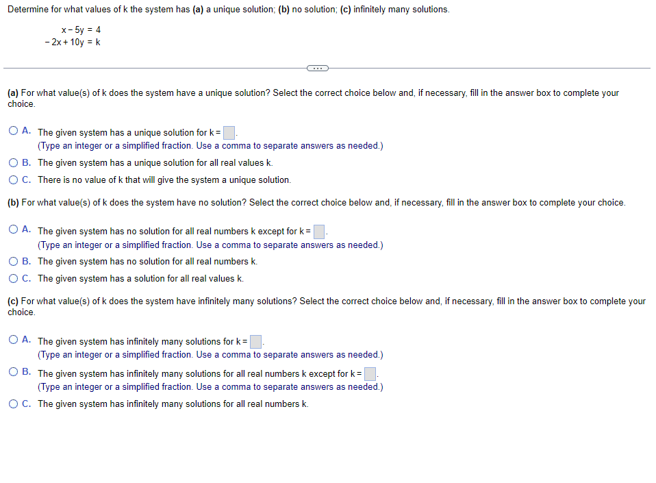 Solved Determine for what values of k the system has (a) | Chegg.com