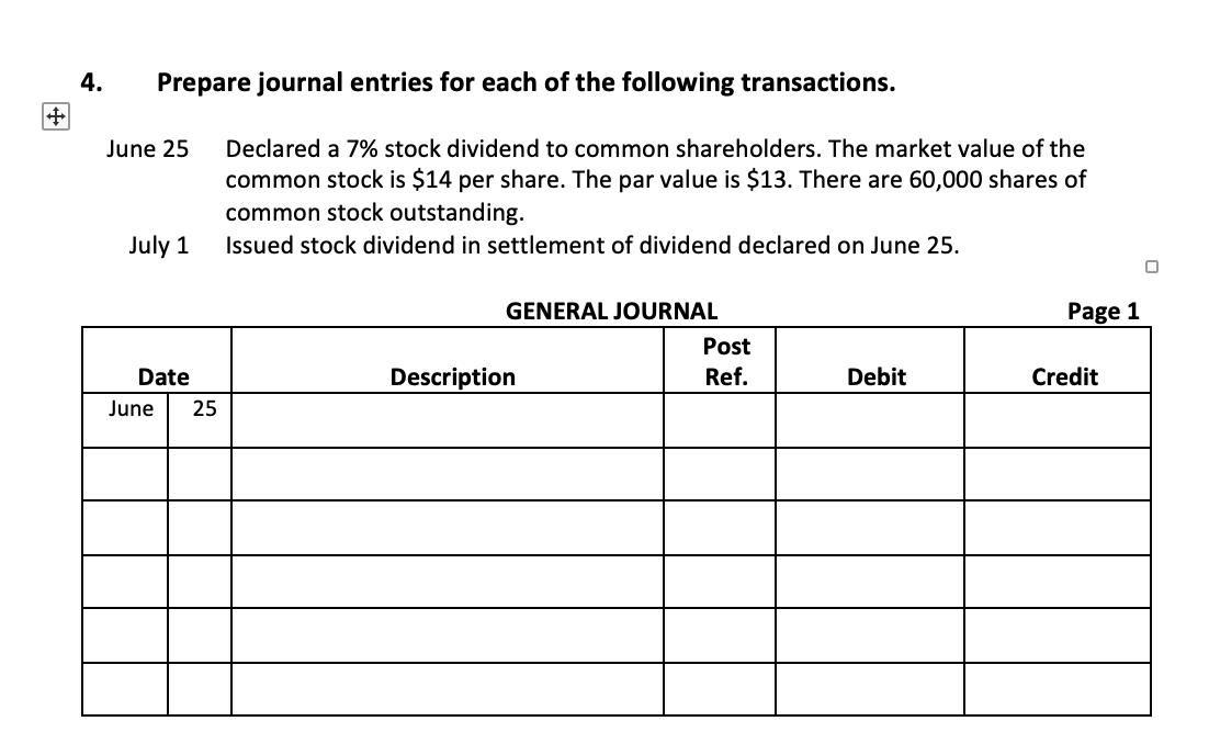 Solved 4. Prepare journal entries for each of the | Chegg.com