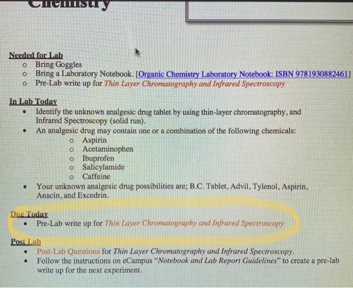 Solved o Bring Goggles o Bring a Laboratory Notebook. | Chegg.com