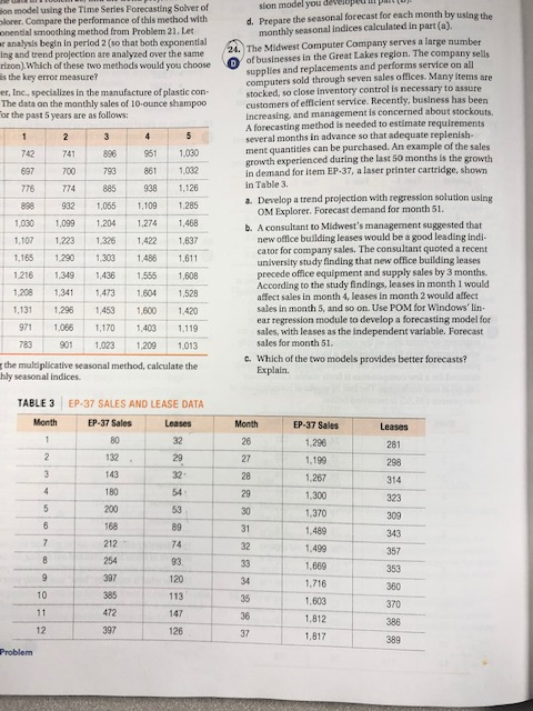 Solved son model using the Time Series Forecasting Solver of | Chegg.com