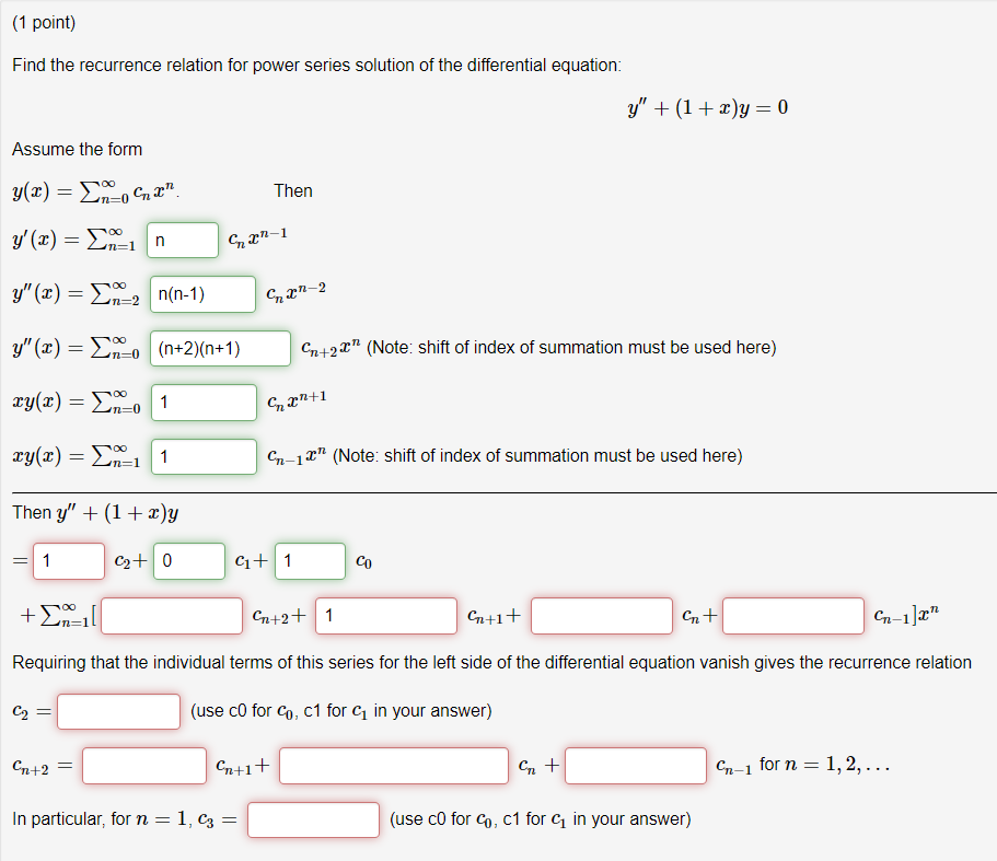 Solved (1 point) Find the recurrence relation for power | Chegg.com