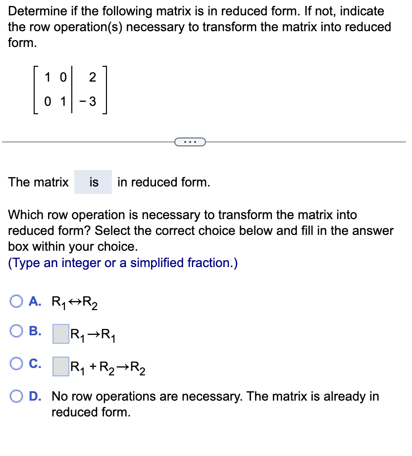 Solved Perform the row operation −3R1→R1 on the following | Chegg.com