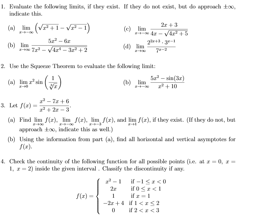 Solved 1. Evaluate the following limits, if they exist. If | Chegg.com