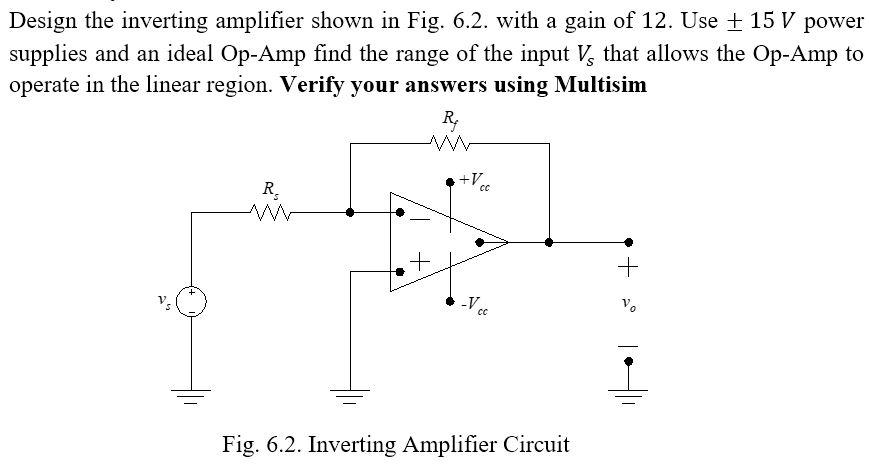 Solved Design the inverting amplifier shown in Fig. 6.2. | Chegg.com