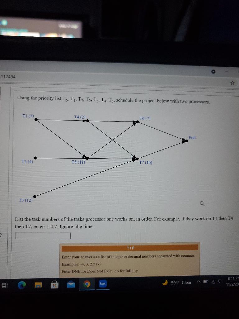 Solved 112494 Using the priority list T6.T.T, T2, T3, T4, | Chegg.com