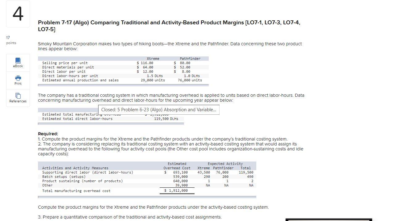 Solved 4 Problem 7-17 (Algo) Comparing Traditional and | Chegg.com