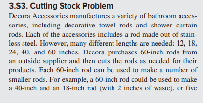 Solved 3.S3. Cutting Stock Problem Decora Accessories | Chegg.com