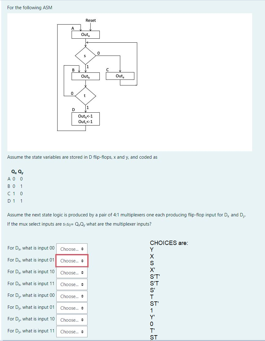 Solved For the following ASM Reset A Out, 0 S 1 B Outo Out, | Chegg.com