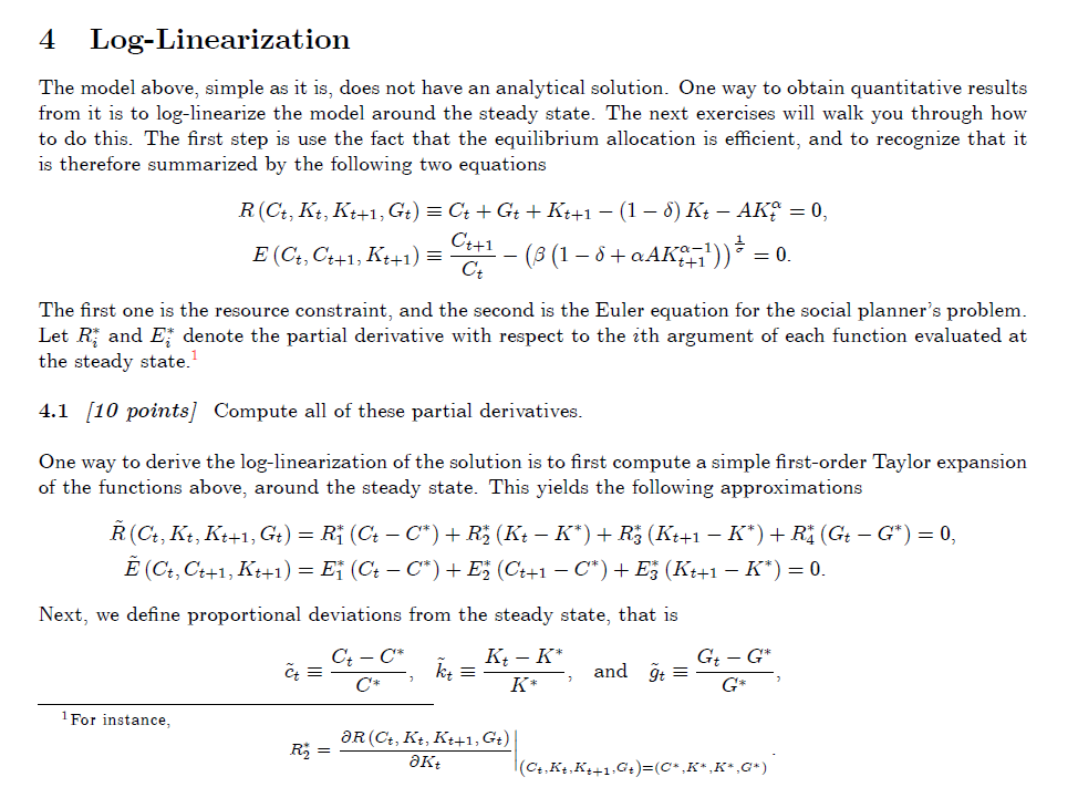 Solved 4 Log-Linearization The model above, simple as it is, | Chegg.com