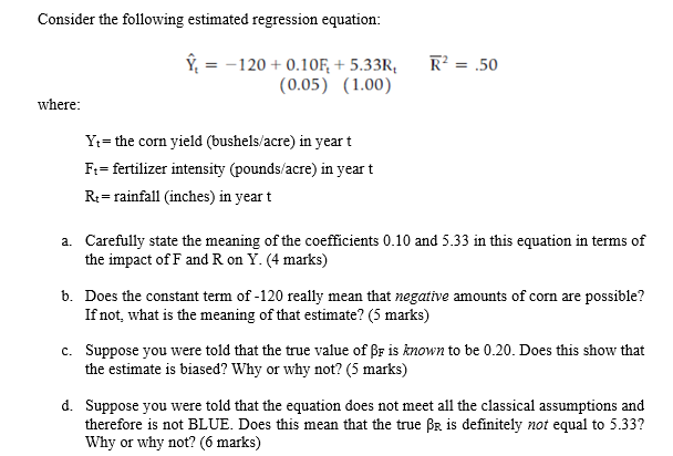 Solved Consider the following estimated regression equation: | Chegg.com