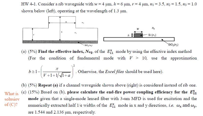 Solved HW 4-1. Consider a rib waveguide with | Chegg.com