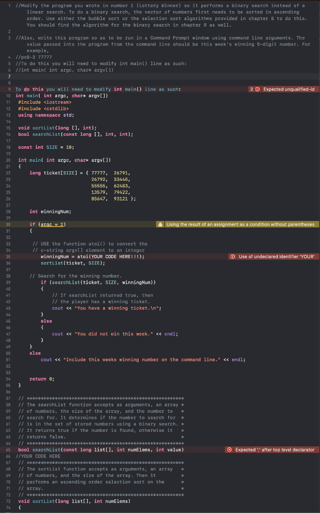 Solved 1 //Modify the program you wrote in number 1 (Lottery | Chegg.com