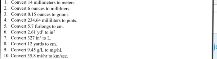 Solved 1. Convert 14 millimeters to meters. 2. Convert 6 | Chegg.com