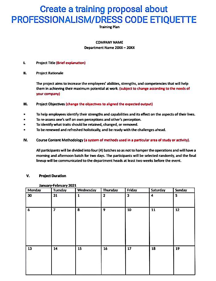 Create a training proposal about | Chegg.com