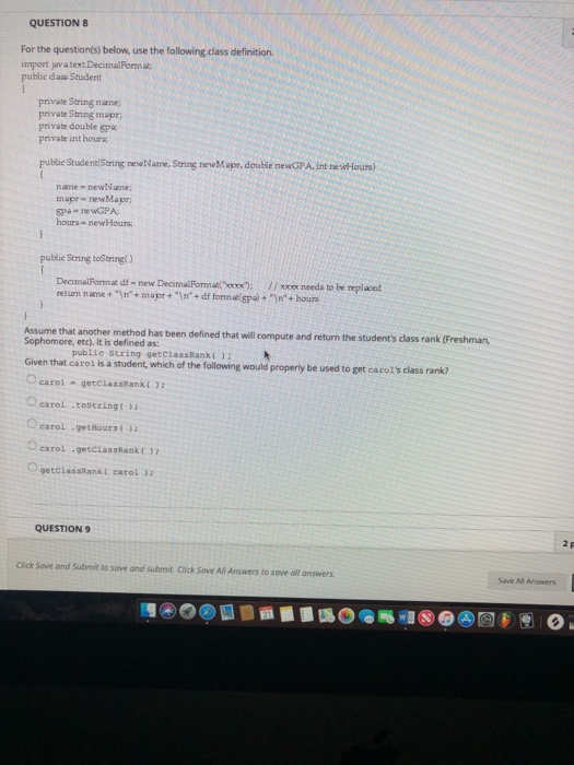 Solved QUESTION 8 For the question(s) below, use the | Chegg.com