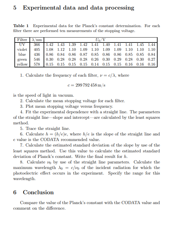 Solved 5 Experimental data and data processing Table 1 | Chegg.com