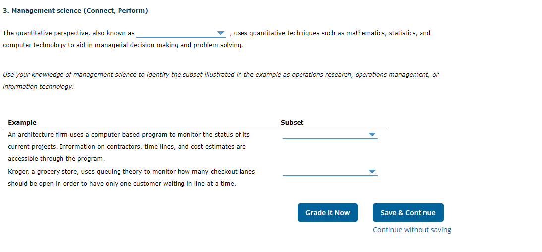 Solved 3. Management science (Connect, Perform) The | Chegg.com