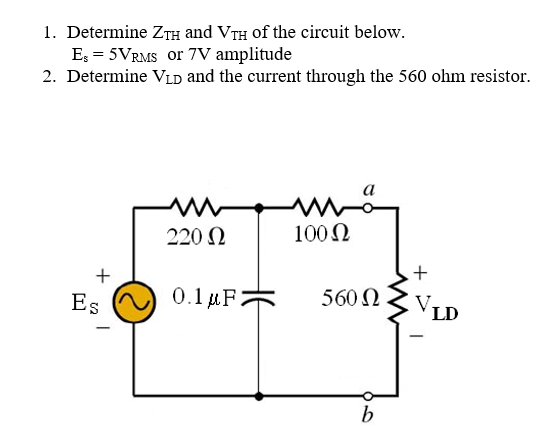 Solved 1. Determine ZTH and VTH of the circuit below. Es=5 | Chegg.com