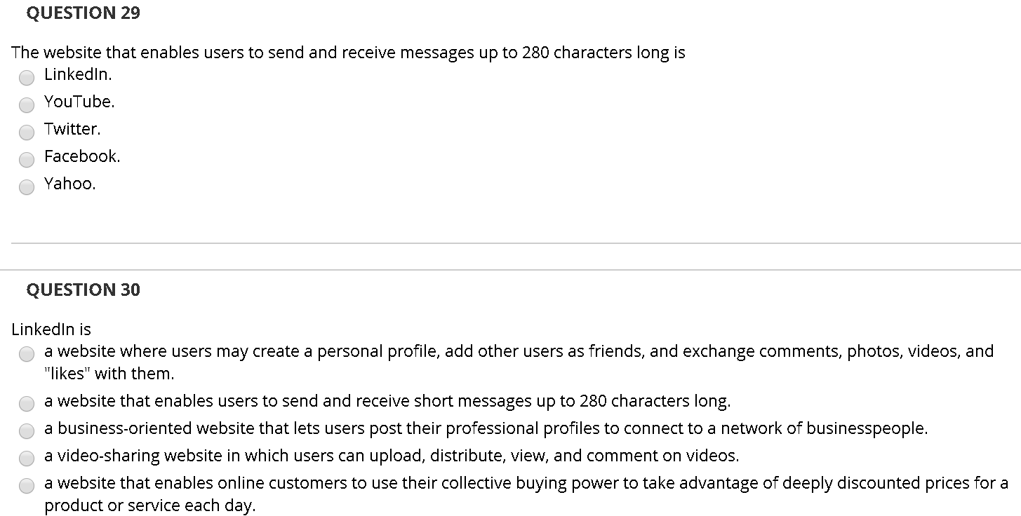 Solved QUESTION 29 The website that enables users to send | Chegg.com
