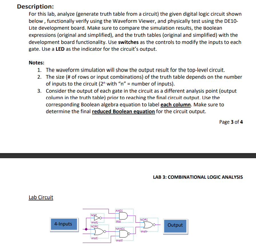 Solved Description: For this lab, analyze (generate truth | Chegg.com