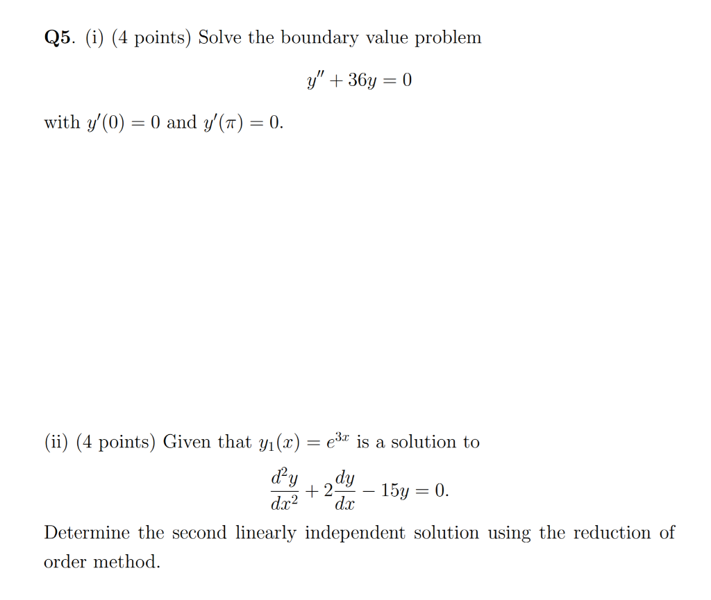 Solved Q5. (i) (4 points) Solve the boundary value problem | Chegg.com