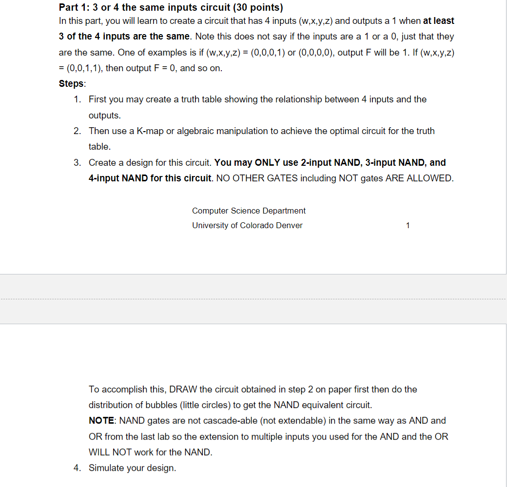 Solved Part 1: 3 or 4 the same inputs circuit (30 points) In | Chegg.com