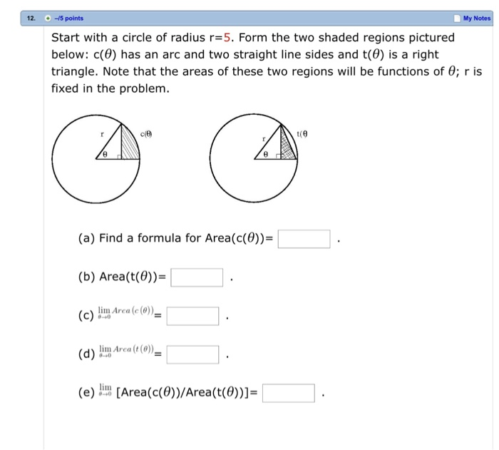 Solved 12. -15 points My Notes Start with a circle of radius | Chegg.com