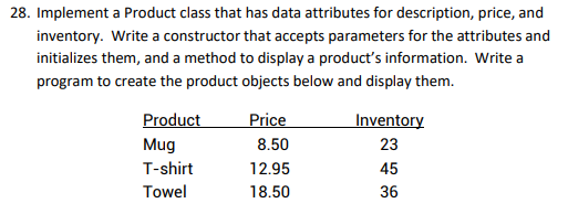 Solved 28. Implement a Product class that has data | Chegg.com