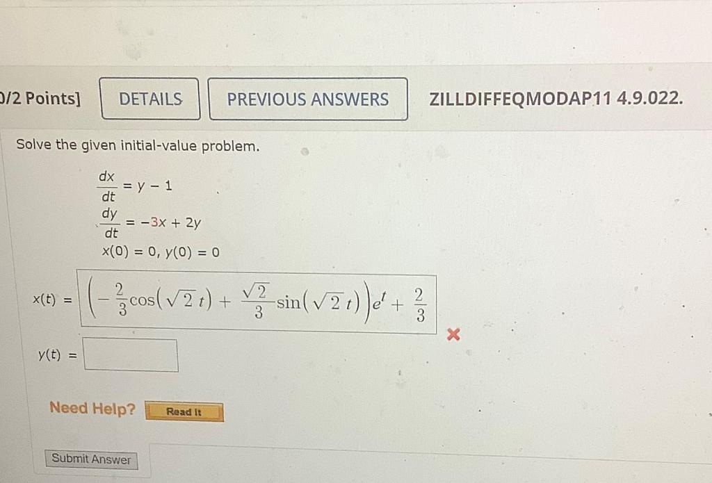 Solved /2 Points] DETAILS PREVIOUS ANSWERS ZILLDIFFEQMODAP11 | Chegg.com