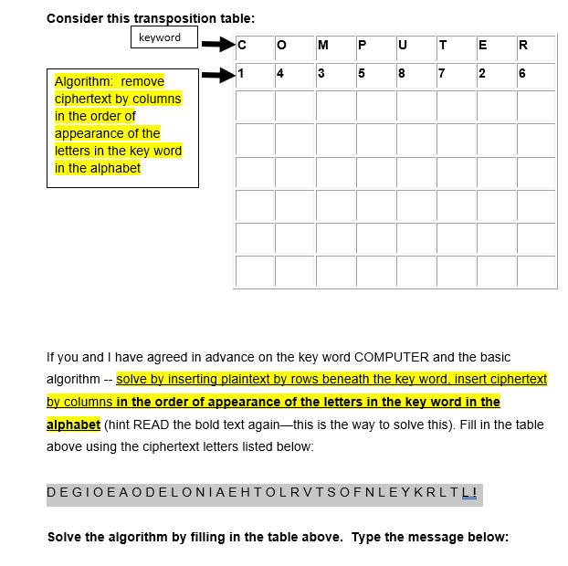 Solved Consider this transposition table: | Chegg.com