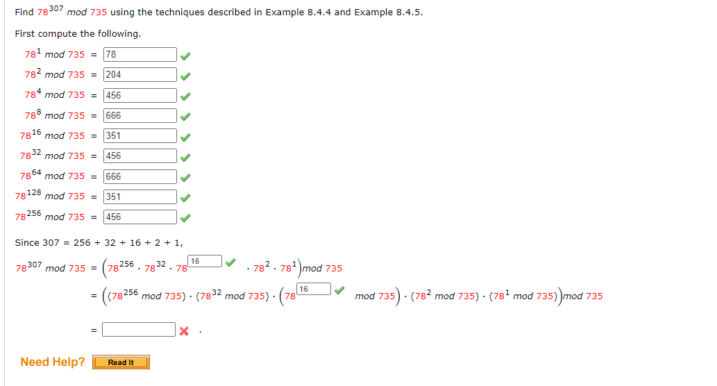 Solved Find 78307mod735 using the techniques described in | Chegg.com
