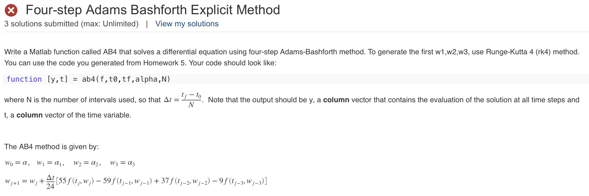 Solved х Four-step Adams Bashforth Explicit Method 3 | Chegg.com