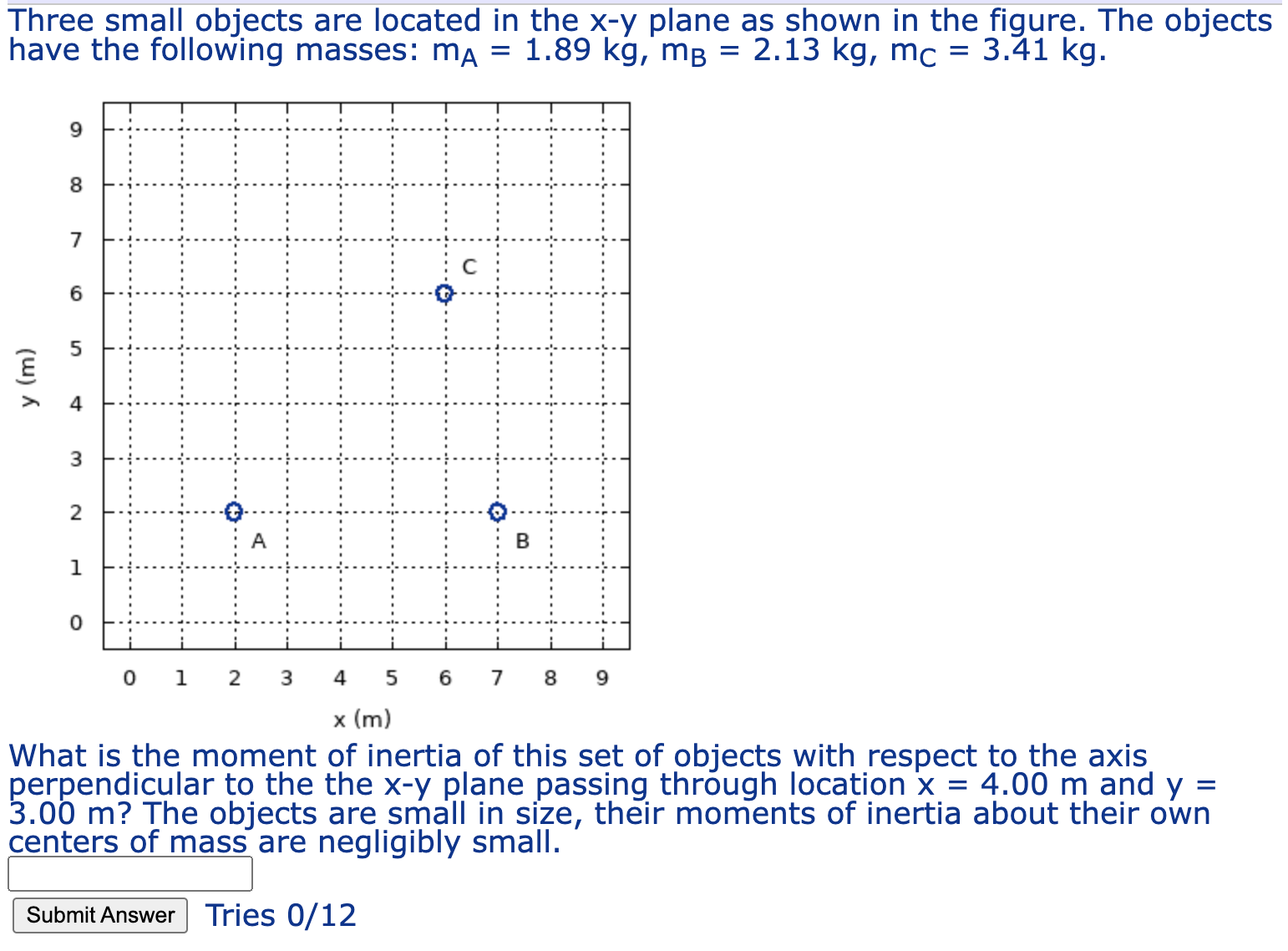 Solved Three small objects are located in the x−y plane as | Chegg.com