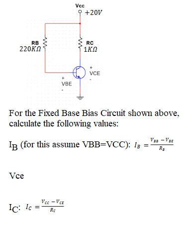 Solved For the Fixed Base Bias Circuit shown above, | Chegg.com