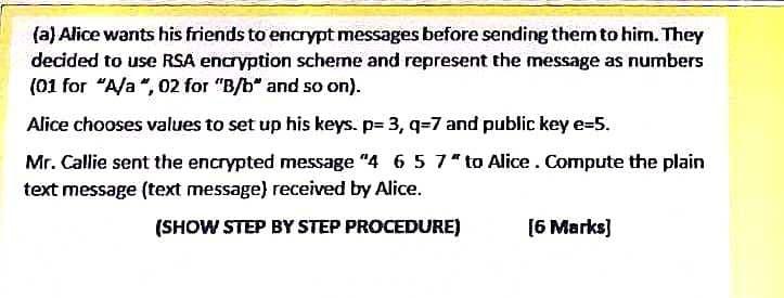 Solved (a) Alice wants his friends to encrypt messages | Chegg.com